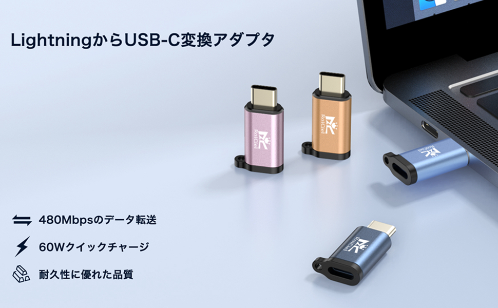 Amazon.co.jp: RoiCiel LightningからType-Cへアルミニウム合金製変換アダプター/変換コネクター【PD60W対応】（USB-A/USB-C to USB-C ...