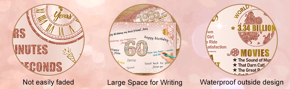 Amazon.com: Turypaty Large 60th Birthday Card With Envelope for Women, Pink Rose Gold The Year ...