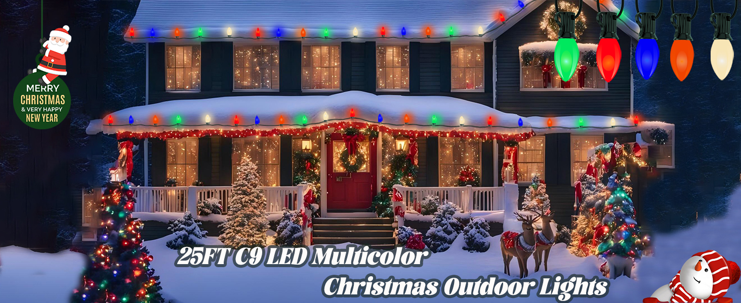Amazon.com: Vintage C9 LED Christmas Lights Outdoor Multicolor, 25 Feet ...