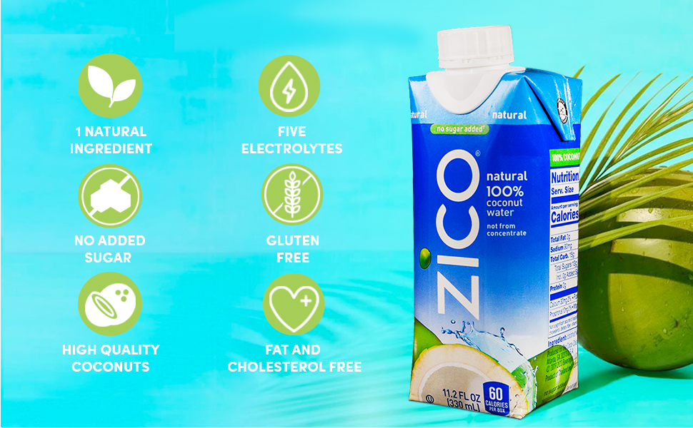 Amazon.com : ZICO 100% Coconut Water Drink - 18 Pack, Natural Flavored - No Sugar Added, Gluten ...