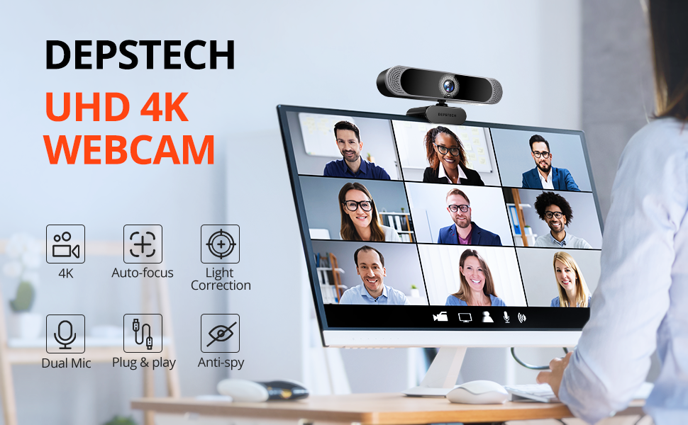 4K Webcam, DEPSTECH DW49 HD 8MP Sony Sensor Autofocus Webcam with Microphone, Privacy Cover and ...