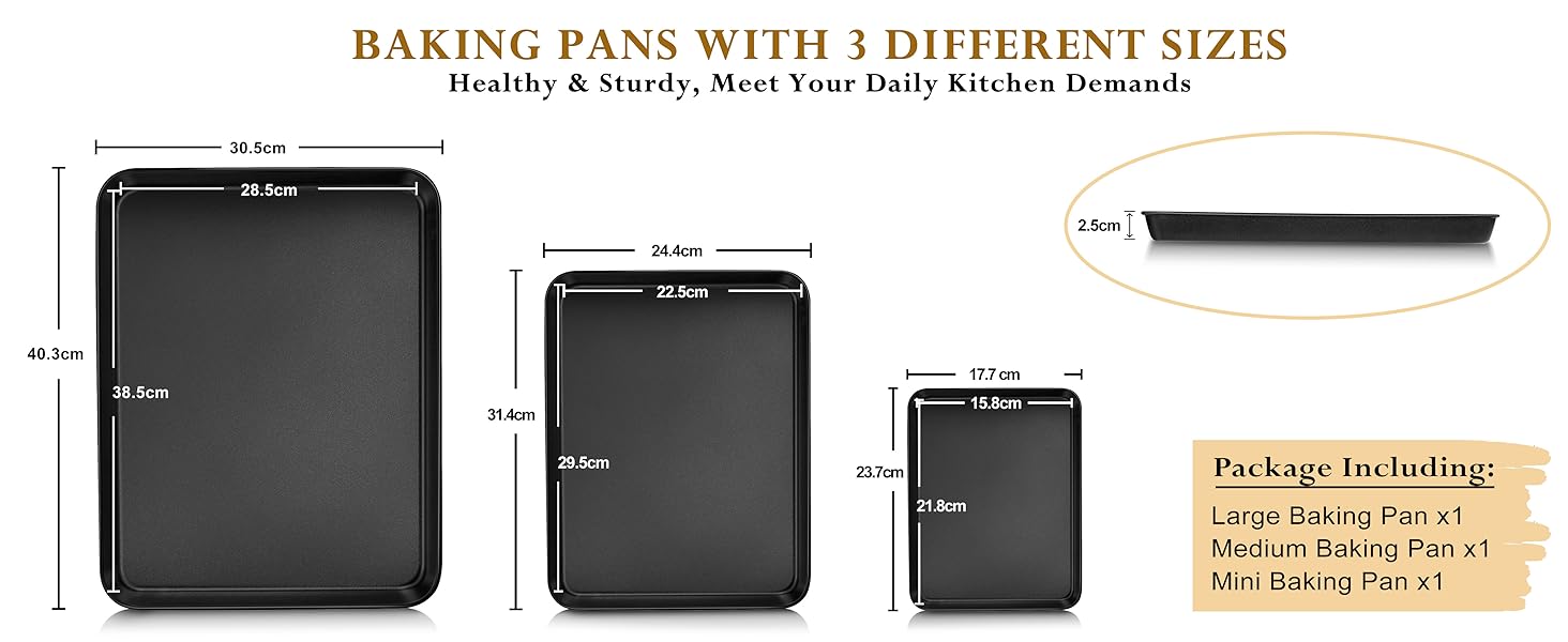 Non-Stick Baking Trays, Homikit Carbon Steel Sheet Pan Set of 3 ...