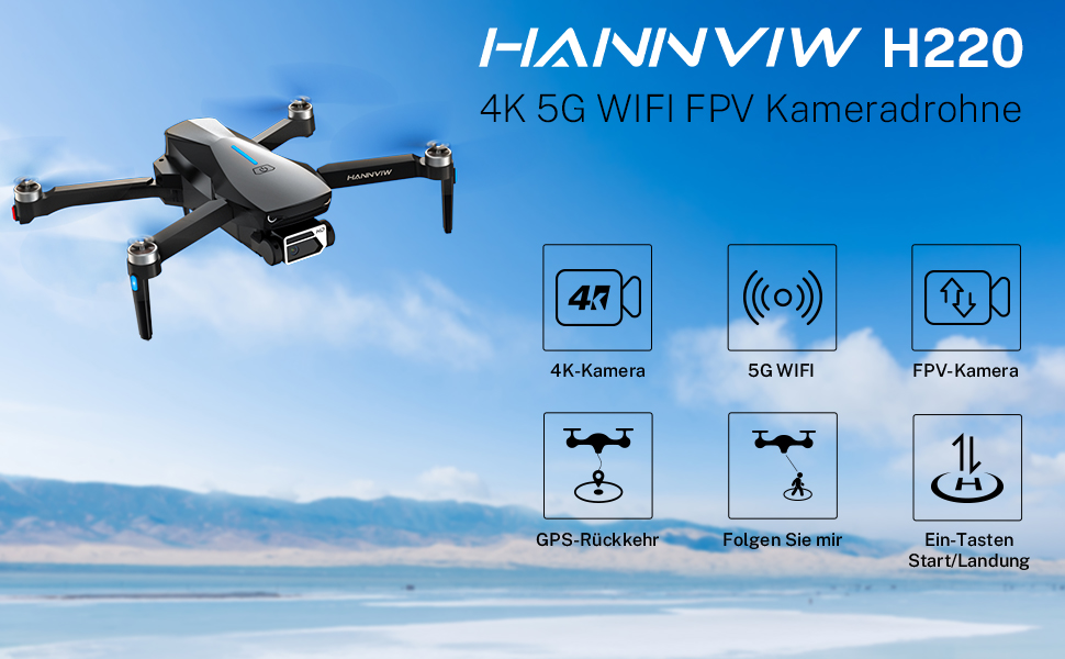 HANNVIW H220 GPS Drohne mit Kamera 4k für Erwachsene, Unter 249g, RC Quadrocopter 5G FPV ...