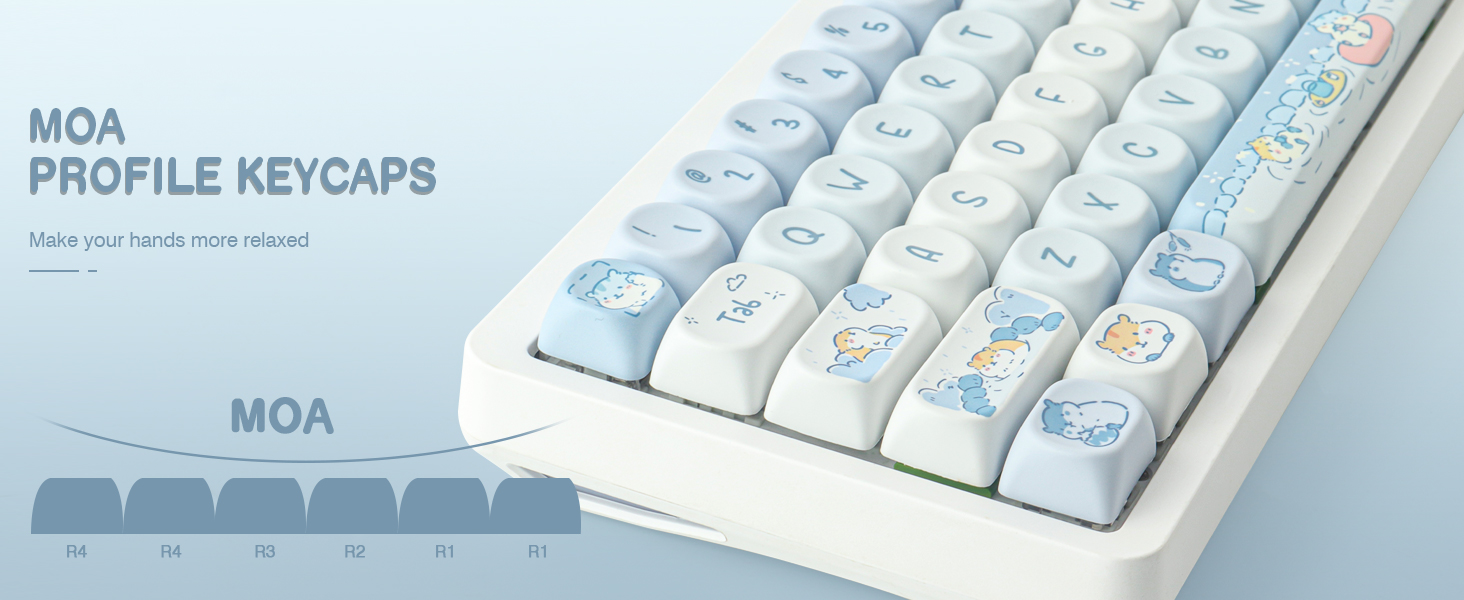 Amazon.com: Sunzit PBT Keycaps - MOA Keycaps, Cute Keycaps for Mechanical Keyboard, 132 Keys ...