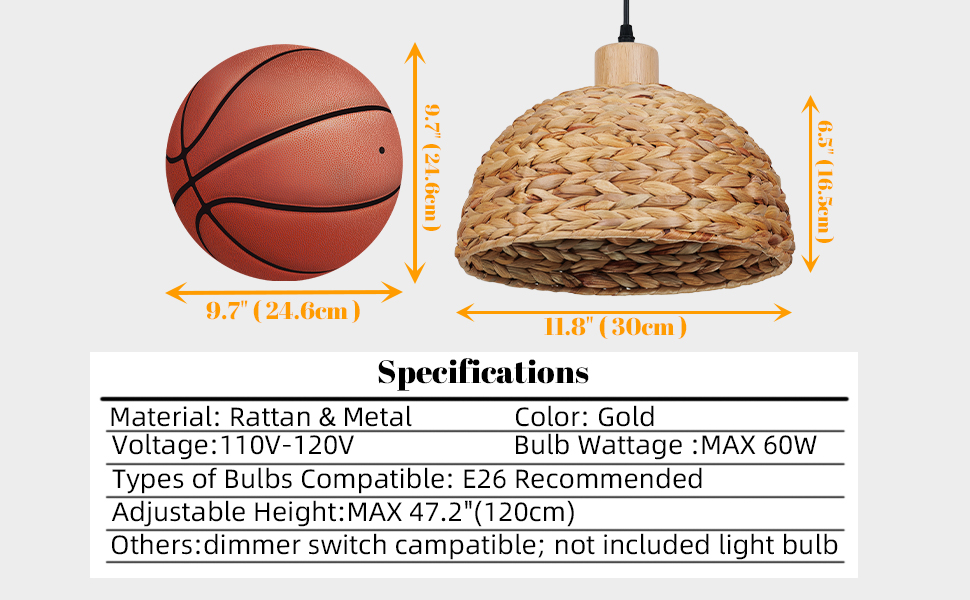 Giltnio 12" Boho Rattan Pendant Lights 1-Light Hand Woven Pendant Light ...