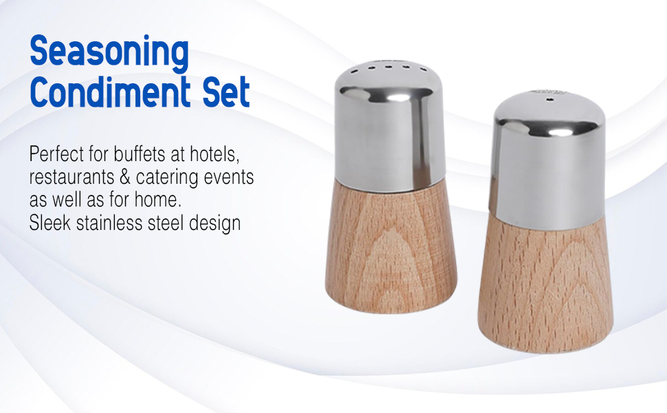 KMW Moisture-Proof Spice Dispenser Salt & Pepper Shaker - Wooden Base and Stainless Steel ...