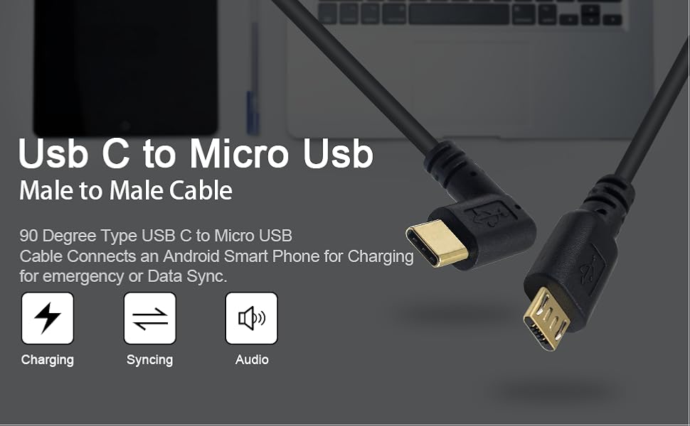 Amazon.co.jp: Duttek USB C Micro USB ケーブル 、L字型USB Type C Micro USB 変換ケーブル、90 度のタイプ USB C へのマイクロ ...