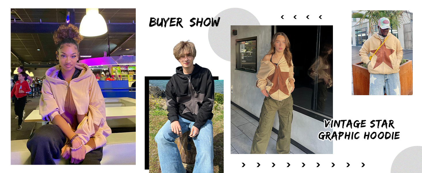 Aelfric Eden Men's Vintage Embroidery Star Hoodies Casual Oversized Streetwear Sweatshirt Black ...