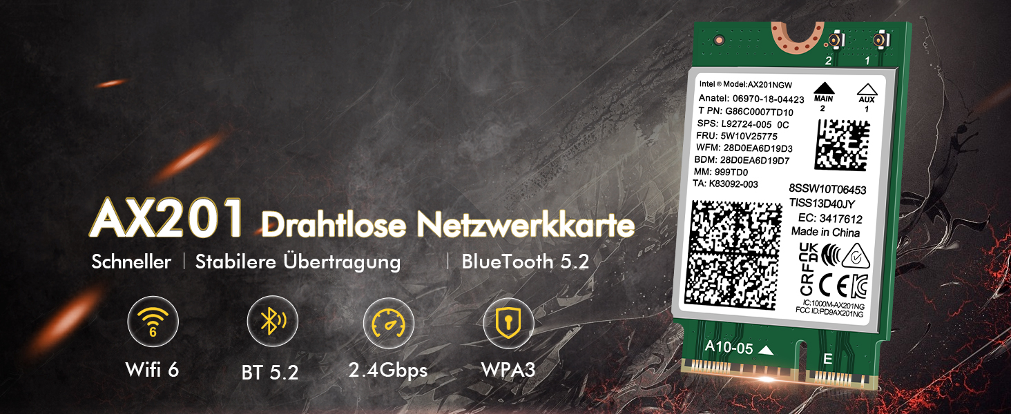 WiFi 6 Wireless Card AX201 NGW. Only Support CNVio2 Protocol and 10/11 ...