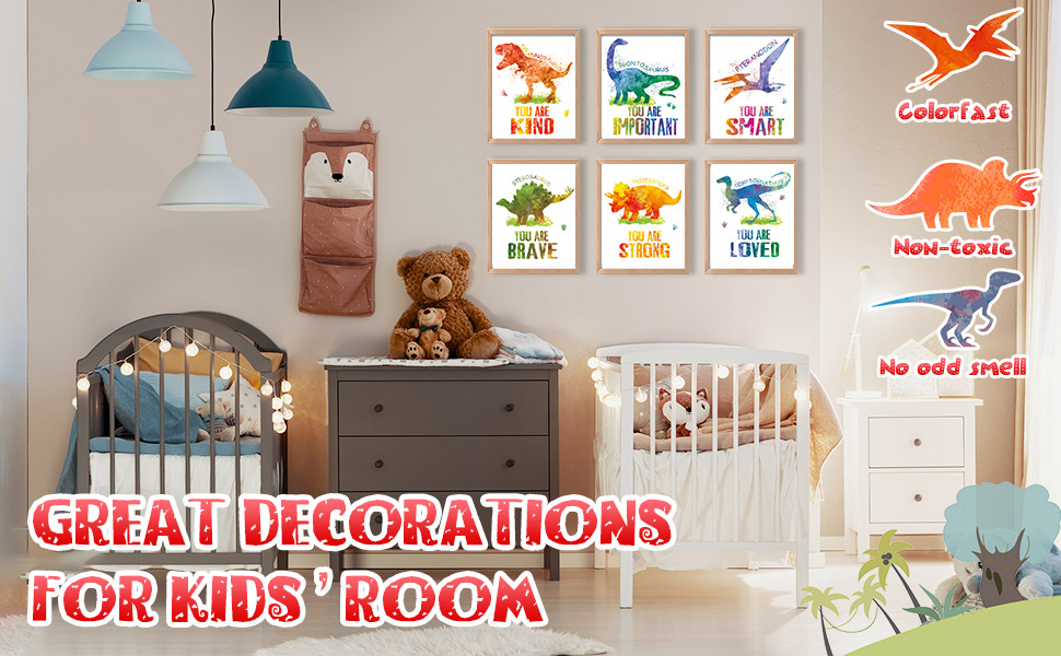 Amazon.com: Dinosaur Wall Art Posters, Watercolor Dinosaur Wall Decor ...