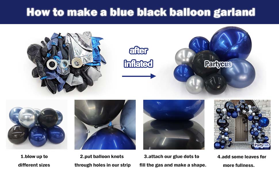 Amazon.com: Navy Blue Black Balloon Garland - Double Stuffed Dark Royal Blue Black Balloon Arch ...