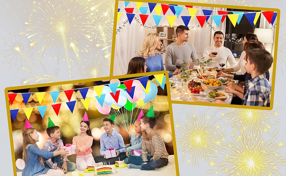 Amazon.com: LZXING 100 Feet Red Blue Yellow Pennant Banner Flags Party ...