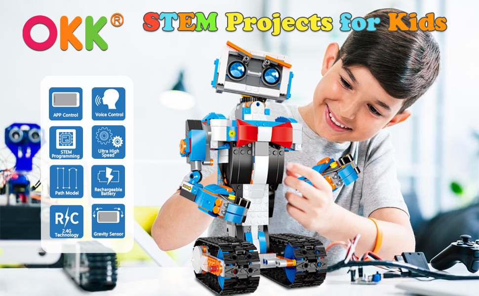 Amazon.com: okk STEM Robot Building Block Toys for Kids, Remote and APP Controlled Engineering ...