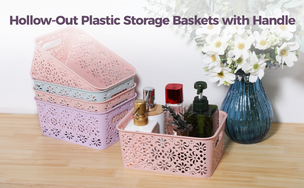 Amazon.com: 8 PCS Plastic Storage Baskets, Bathroom Basket Organizers ...