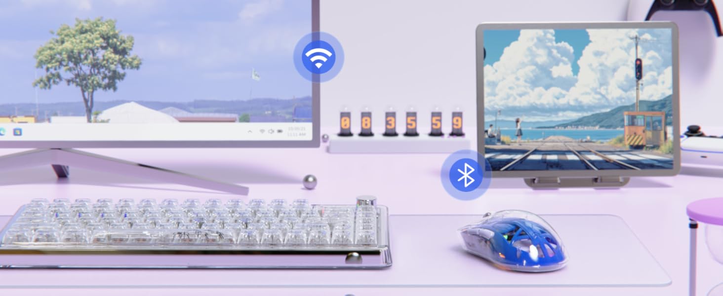 ZIYOU LANG x FREEWOLF Wireless Gaming Mouse, PixArt PAW3212 Dual Mode 2.4G/Bluetooth Transparent ...