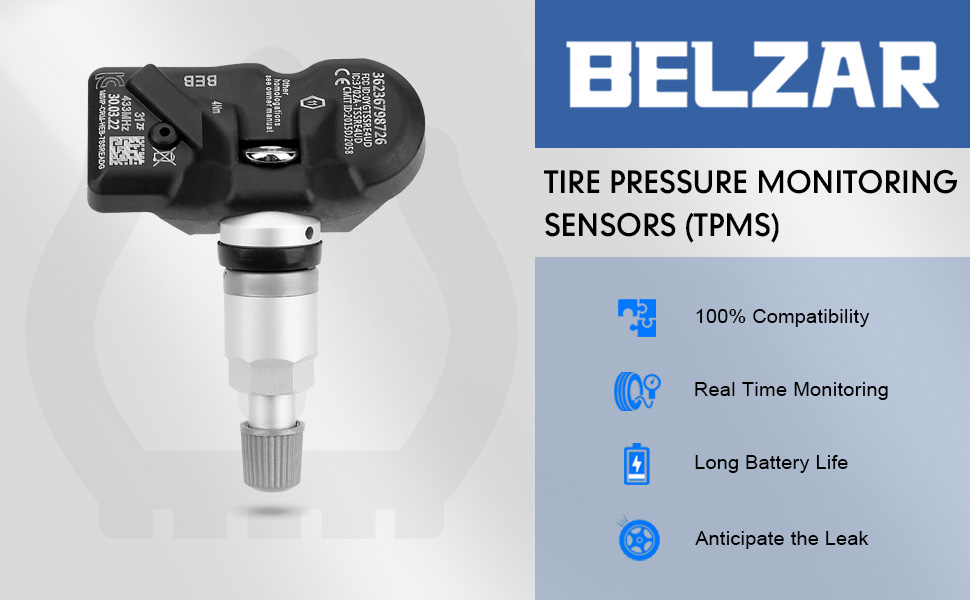 Amazon.com: BELZAR Tire Pressure Sensors TPMS Preprogrammed 433MHz ...