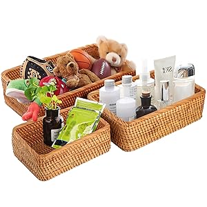 Amazon.com: ZENFUN 3 Pack Rectangular Rattan Storage Baskets, Bulk ...
