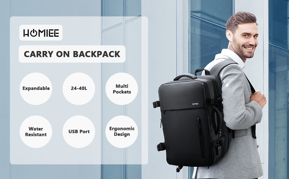 Amazon.com: HOMIEE Travel Backpack 40L Carry on Backpack Flight Approved Hand Luggage Bags for ...