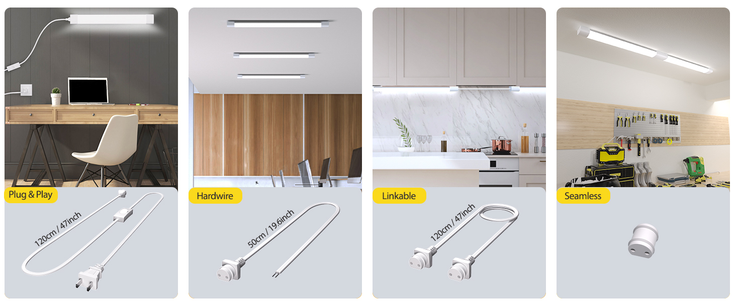 Amazon.com: Modlicht Plug in Ceiling Light 4FT Linkable 36W 5000K LED Shop Lights for Workshop ...