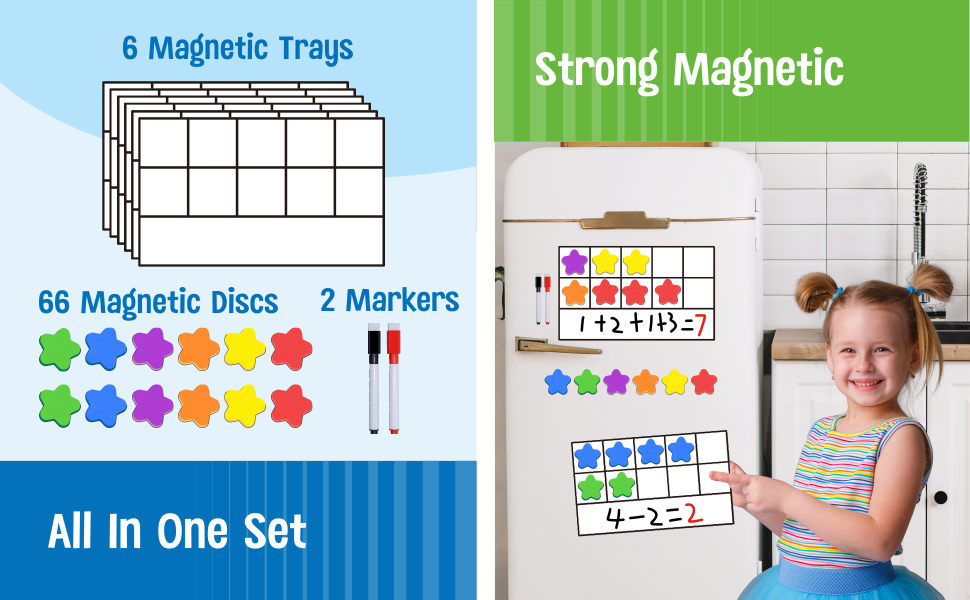 Amazon.com: Magnetic Ten-Frame Set, 6 Frames & 66 Colorful Star-Shaped Counters Ten Frame Math ...