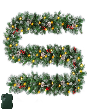 Amazon.com: Christmas Garland with Lights, Prelit Xmas Garlands with Timer, Lighted Christmas ...