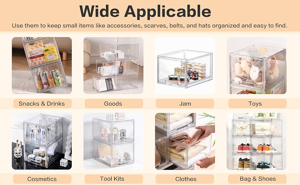 2 Packs Large Plastic Stackable Storage Organizer Bins with Pull Out ...