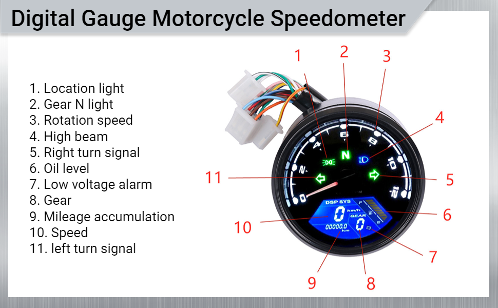 Amazon.com: Homaisson Digital Motorcycle Gauge, Large LCD Display ...