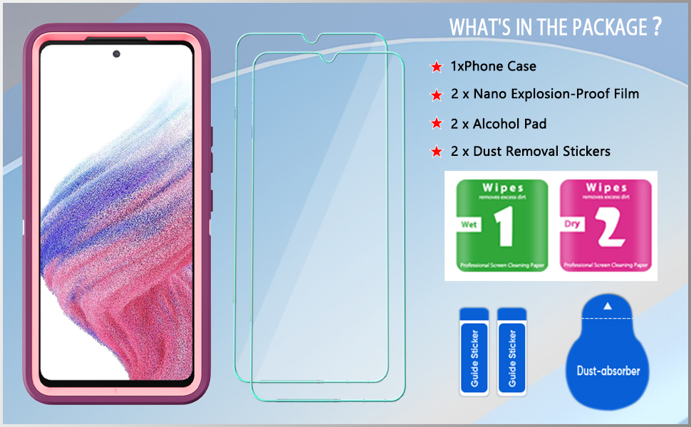 Amazon.com: HONG-AMY for Samsung Galaxy A53 5G Case with 2 Pcs Nano Explosion-Proof Film, 3 in 1 ...