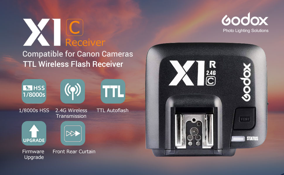 Godox X1R-C E-TTL Wireless Flash Trigger Receiver for Canon, 2.4G 1/8000s HSS Wireless Remote ...
