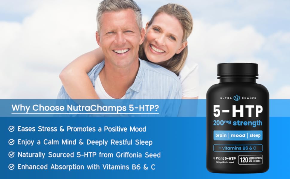 NutraChamps 5-HTP | 120 Vegan Capsules | 100mg Per Capsule | 5HTP Supplement + Co-Factors ...