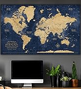 Amazon.com: Holy Cow Canvas Personalized Push Pin World Map on Canvas in Vintage Earth Tones ...