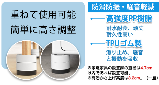 Amazon.co.jp: 洗濯用防振ゴム DEWEL かさ上げ台 9cm 高さ調整 12点セット ホワイト 継ぎ足し 底上げ 置き台 冷蔵庫 ソファー テーブル こたつ ベッドの高さあげ ...