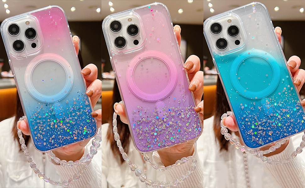 Amazon.com: Casus Magnetic Clear Glitter Designed for iPhone 14 Pro Max Case Wrist Strap Bling ...