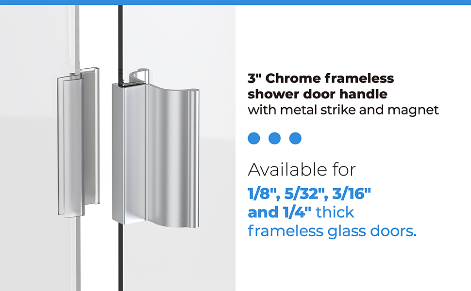 3-3/4" Chrome Frameless Shower Door Handle with Metal Strike and 3" Shower Door Magnet for 1/8 ...