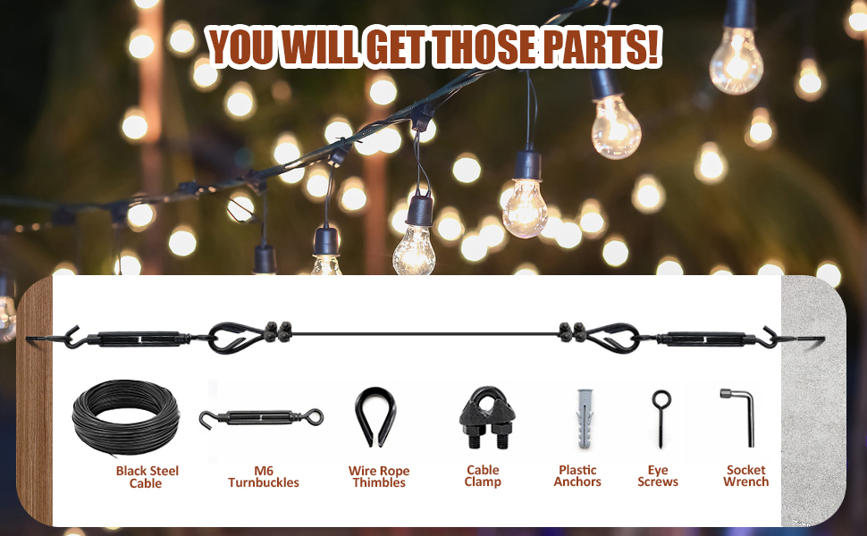 hannger String Light Hanging Kit Outdoor, Globe String Lights Suspension Kit w/ 100FT Black PVC ...
