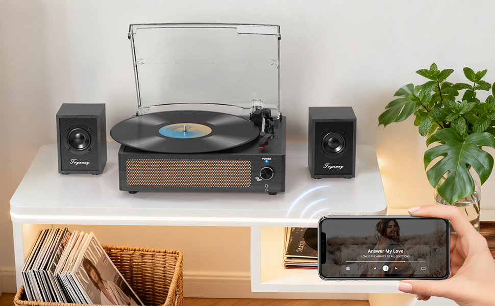 Trynnay Record Player with Passive Bookshelf Speakers Vintage Turntable ...