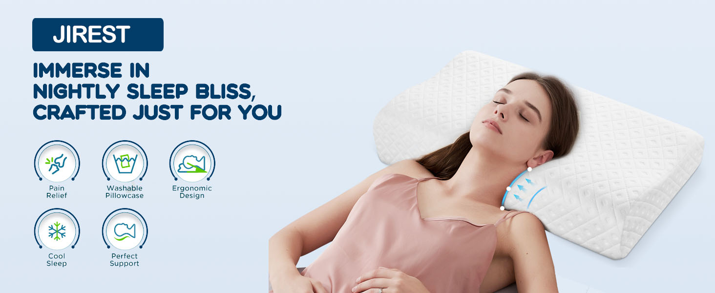JIREST Cervical Neck Pillow for Pain Relief, Memory Foam Neck Pillow ...