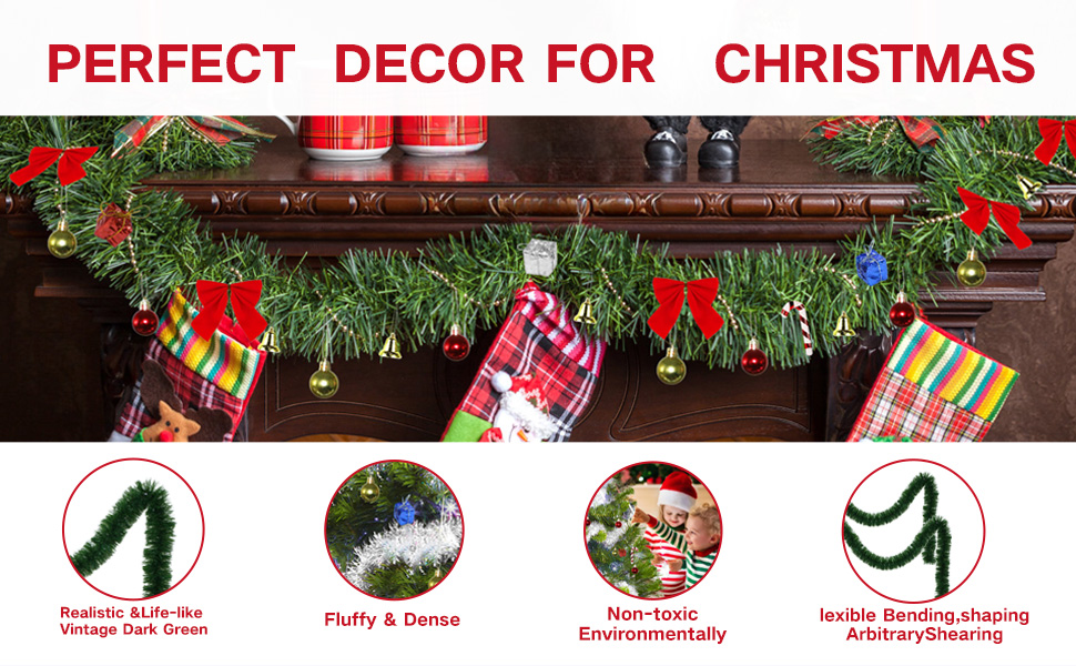 Amazon.com: 5 Pack 250FT Christmas White Garland Flower for Christmas and Non-Lit Soft Holiday ...