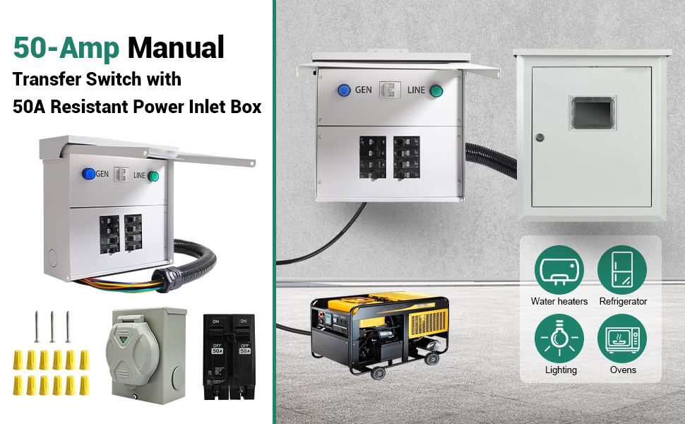 Amazon.com: 50 Amp Transfer Switch Kit with Multiple 50A, 20A, 30A, 15A Circuit Breakers, 8 ...
