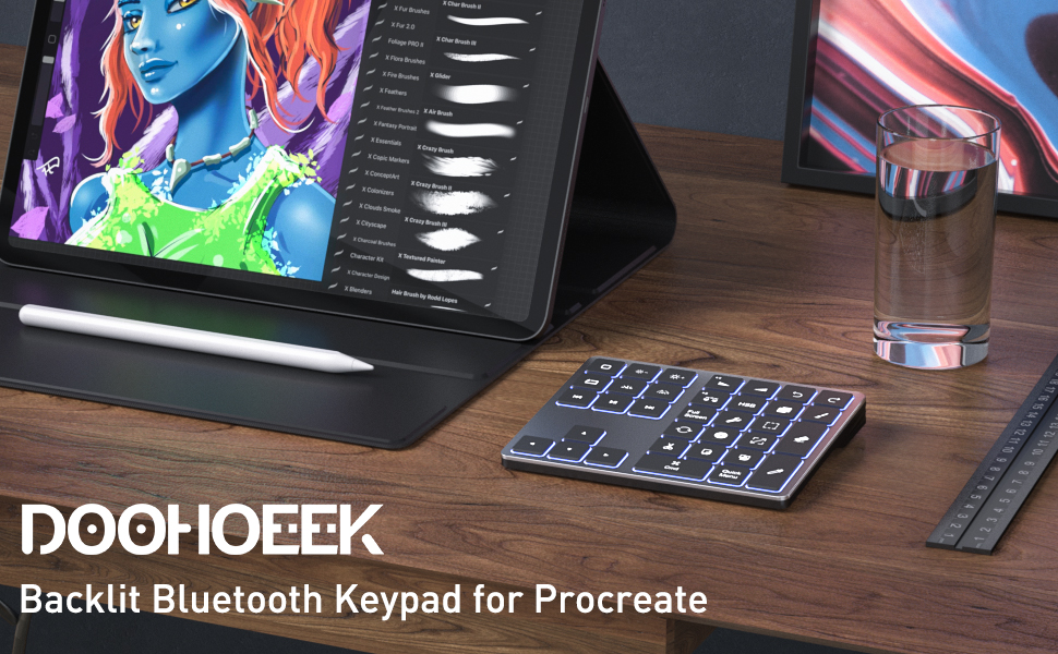 Doohoeek Bluetooth Backlit Keyboard for iPad Procreate, Rechargeable ...