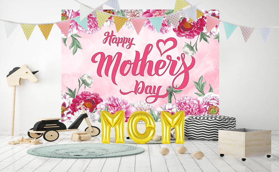 Amazon.com : LYRYGS 7x5ft Mother's Day Backdrop Happy Mother's Day Pink Floral Photography ...