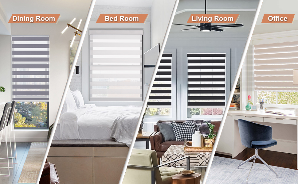Zebra Blinds Zebra Shades for Windows Custom Size, Cordless Dual Layer Zebra Roller Window ...