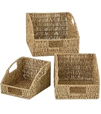 Amazon.com: Vagusicc Wicker Storage Basket, Set of 2 Hand-Woven Storage ...
