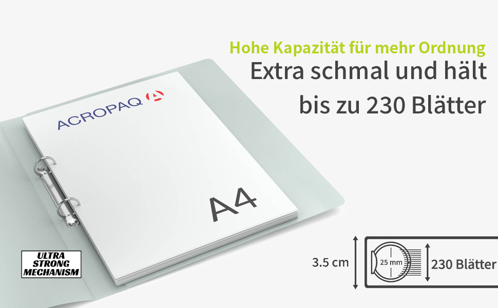 ACROPAQ - 8 x Ringbuch A4 - Mit 2 Ringen 16mm, Bis zu 200 Blatt, Mit Rückenetiketten ...