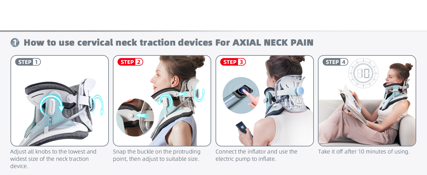 Cervical Neck Traction Device, Adjustable Inflatable Neck Stretcher with 3 Power Tractions and 8 ...