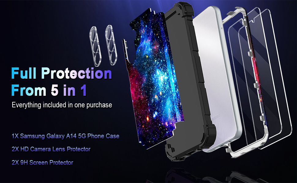 Amazon.com: Miqala for Galaxy A14 5G Case with 2 Tempered Glass Screen Protector+ 2 Camera Lens ...