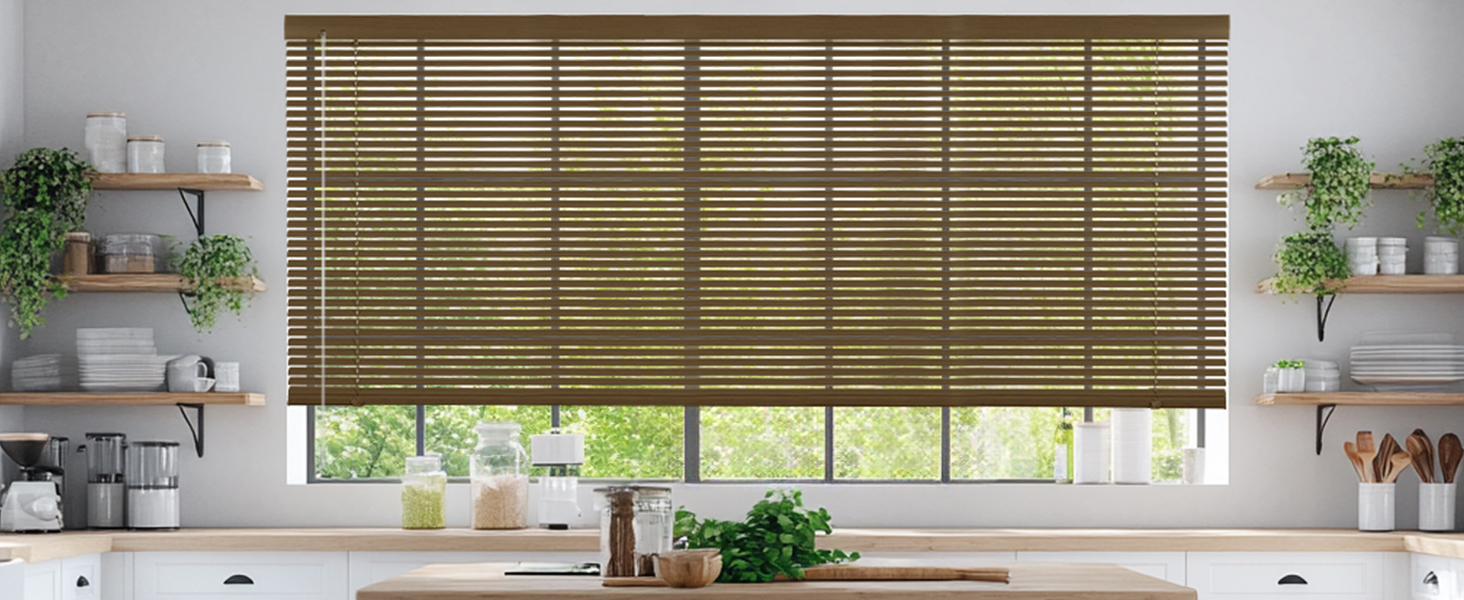 Amazon.com: HOTSOON Faux Wood Aluminum Mini Blinds 1 Inch Slats ...