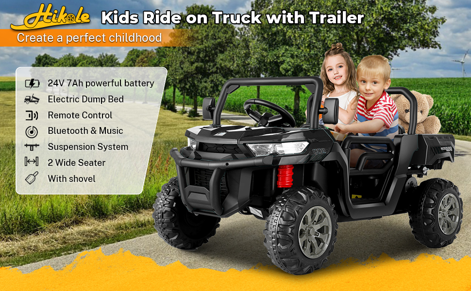 Amazon.com: Hikole 24V Ride on Dump Truck for Girls, 2 Seater Ride on UTV for Big Kids with ...