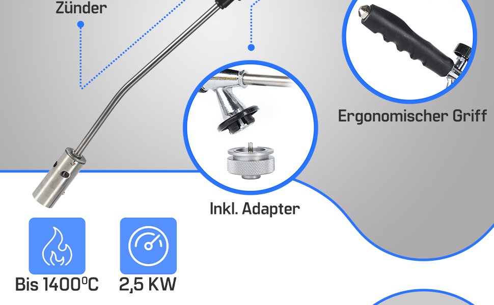 ZMC Unkrautvernichter 2,5 kW + 4 Gaskartuschen 330g, inkl Adapter für Eurogewinde ...