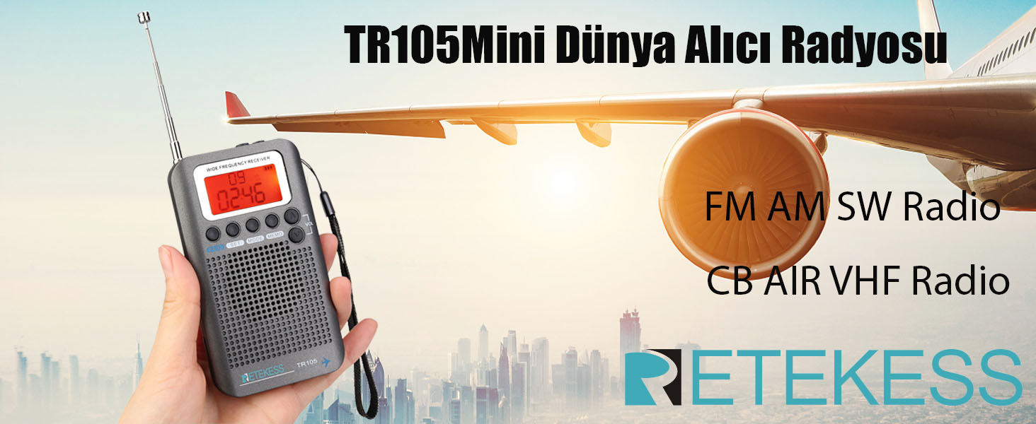 Retekess TR105 Airband Radyo, Taşınabilir Uçak Band Radyo, FM AM SW CB ...